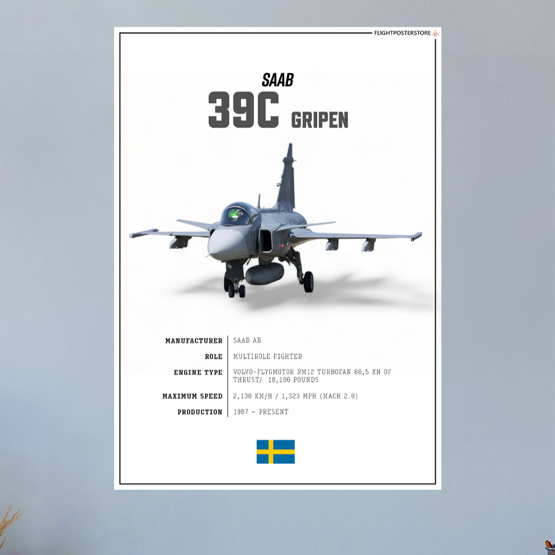 SAAB 39C Gripen SPEC. Poster – flightposterstore